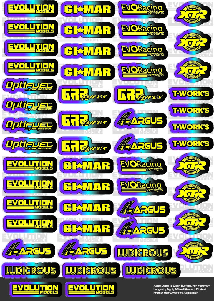 ERP144-8 Evolution Models 1/8th Sticker Sheet - 1 Sheet - Evolution Models